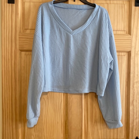 SHEIN | Tops | New Shein Light Blue Waffle Knit Sweater | Poshmark